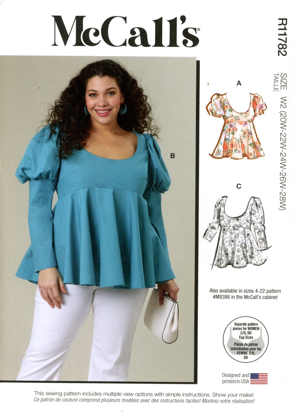 McCall's R11782 Fit & Flare Tops w Puff or Juliet Sleeve PLUS 20W-28W ...