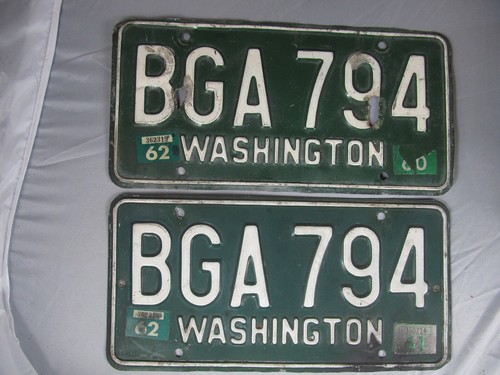 1960 1962 Washington State License Plate Plates PAIR # BGA794 matching ...