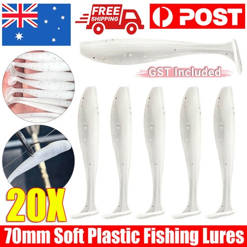 20x Soft Plastic Fishing Lures 70mm Paddle TAIL FLATHEAD Bream Bass Cod ...