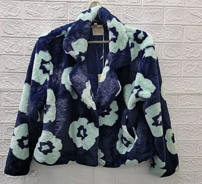 New Gorman Rose Float Faux Comfy Jacket Navy/Light Green Size 16 | eBay