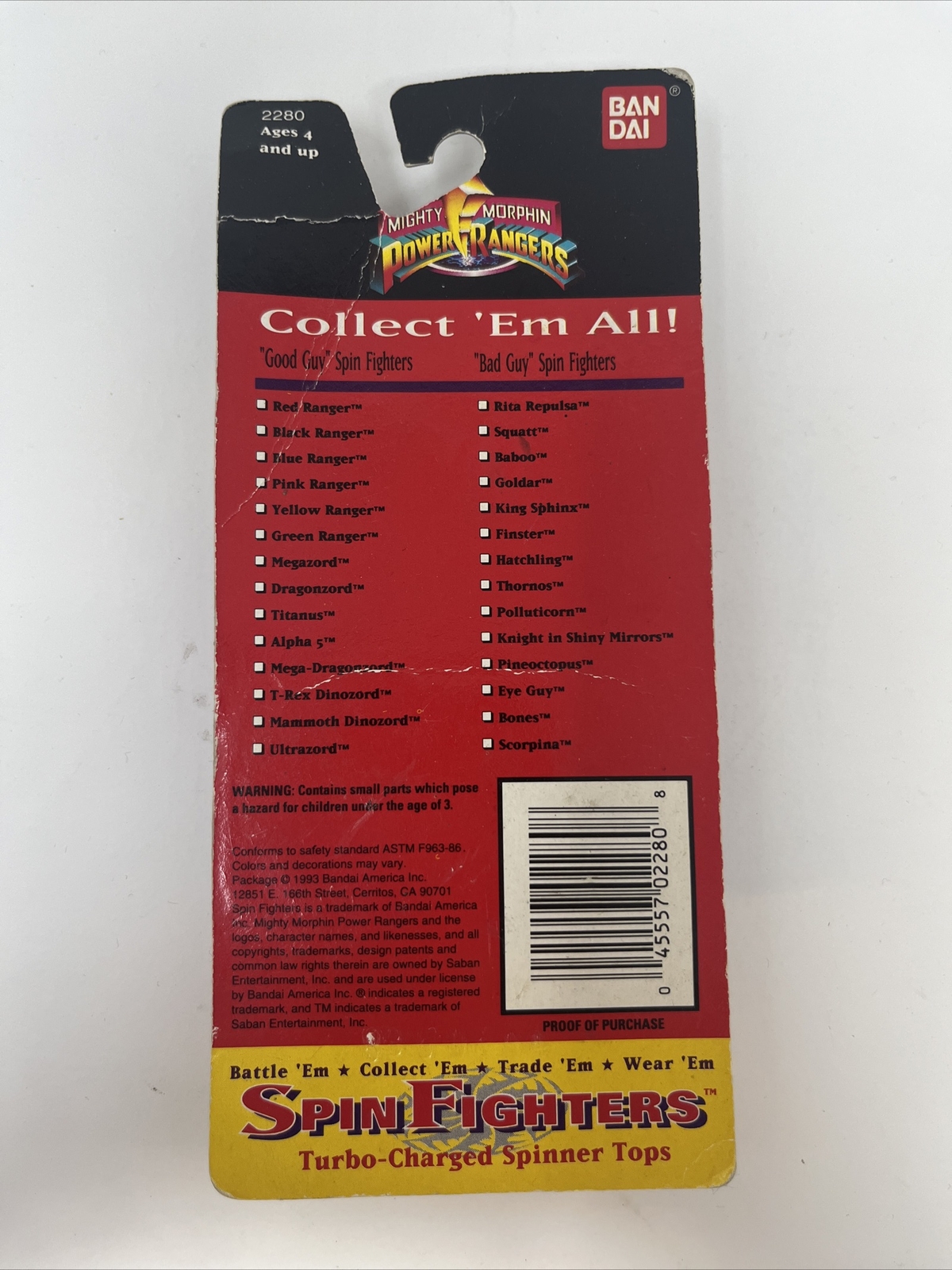 1993 Bandai Mighty Morphin Power Rangers Spin Fighters GREEN RANGER ...