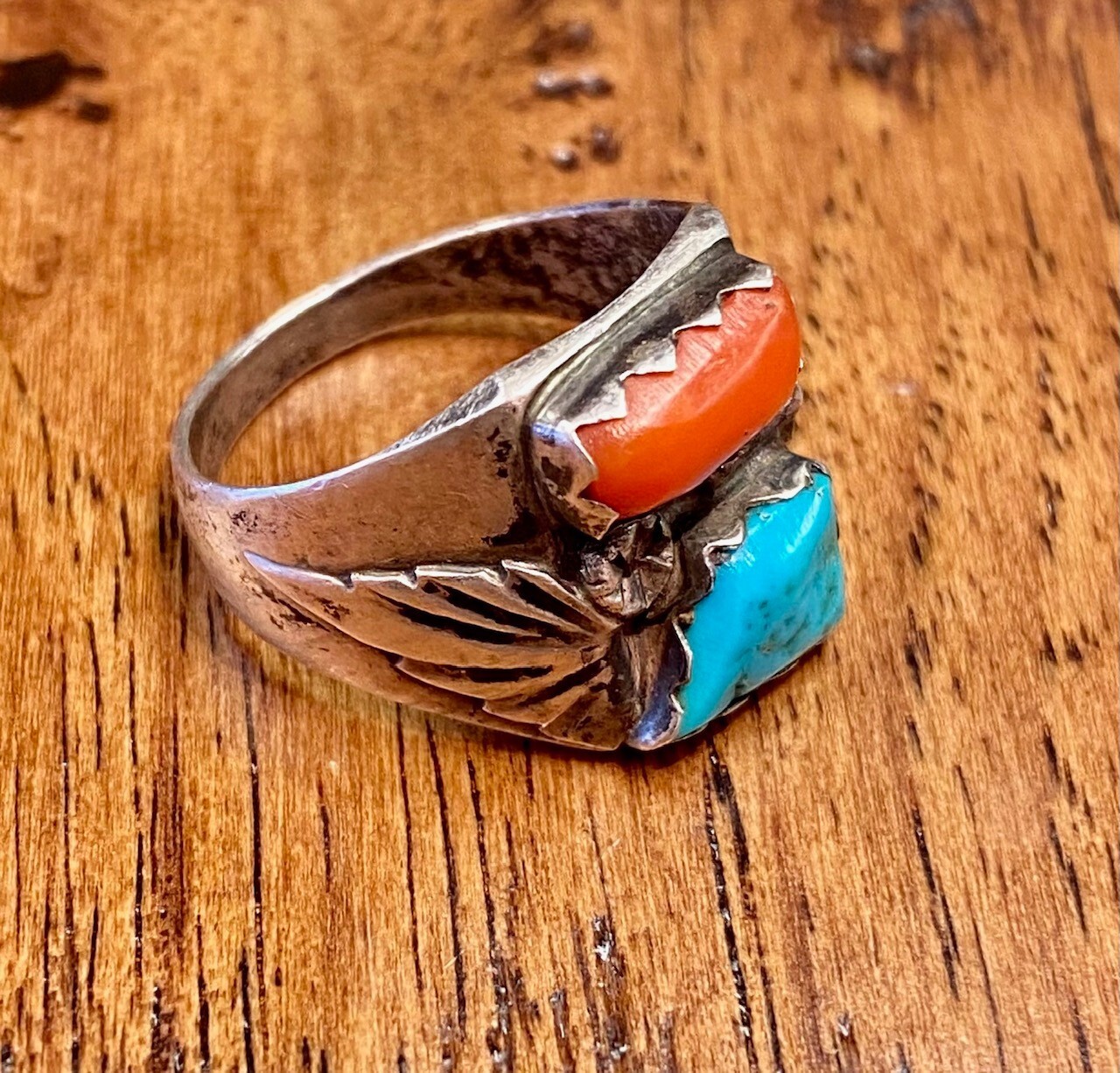 Vintage Rosemary And Ray Nieto Signed Zuni Turquoise and Coral Ring ...