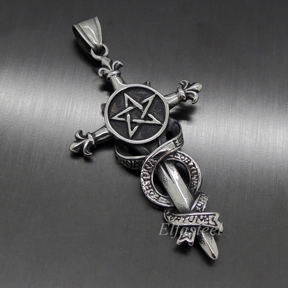 Gothic Pentacle Star Magic Sword Stainless Steel Men Pendant | eBay