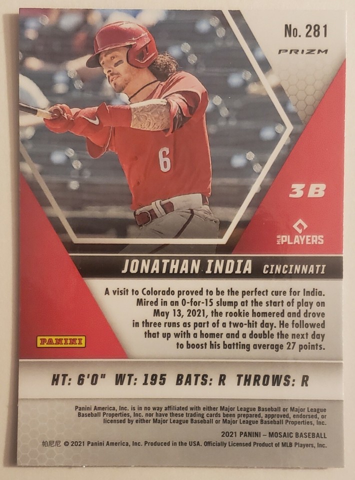 2021 Mosaic Baseball Pink Camo Mosaic Jonathan India Rookie Card ...