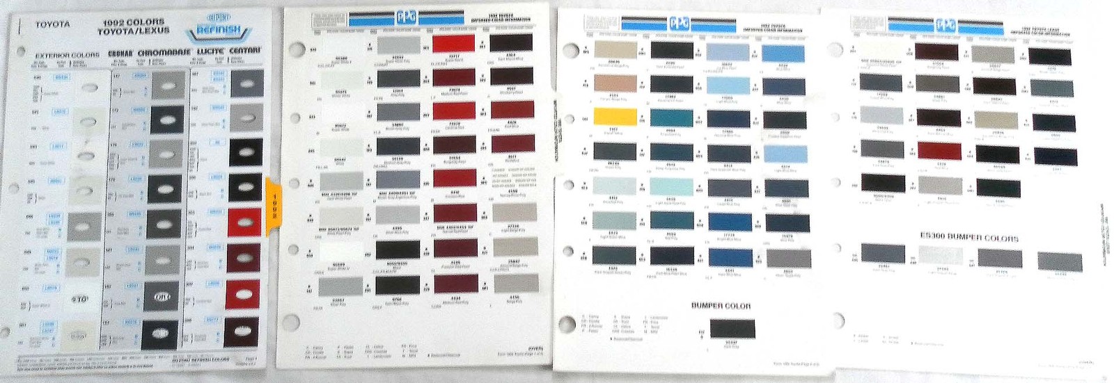 1992 TOYOTA DUPONT AND PPG COLOR PAINT CHIP CHARTS ALL MODELS | eBay