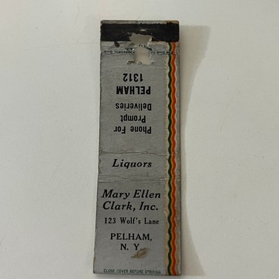 Mary Ellen Clark Inc Liquors Pelham NY Vintage Miniature Matchbook ...