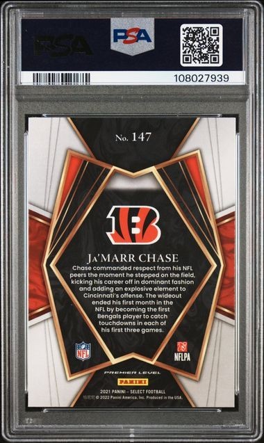 PSA 9 2021 Panini Select JAMARR CHASE RC Rookie Card Graded MINT #147 ...