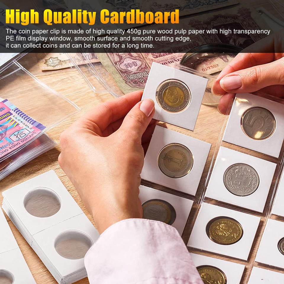 50Pcs 2x2 Cardboard 17.5mm Coin Holder Flip Collection Storage Silver ...