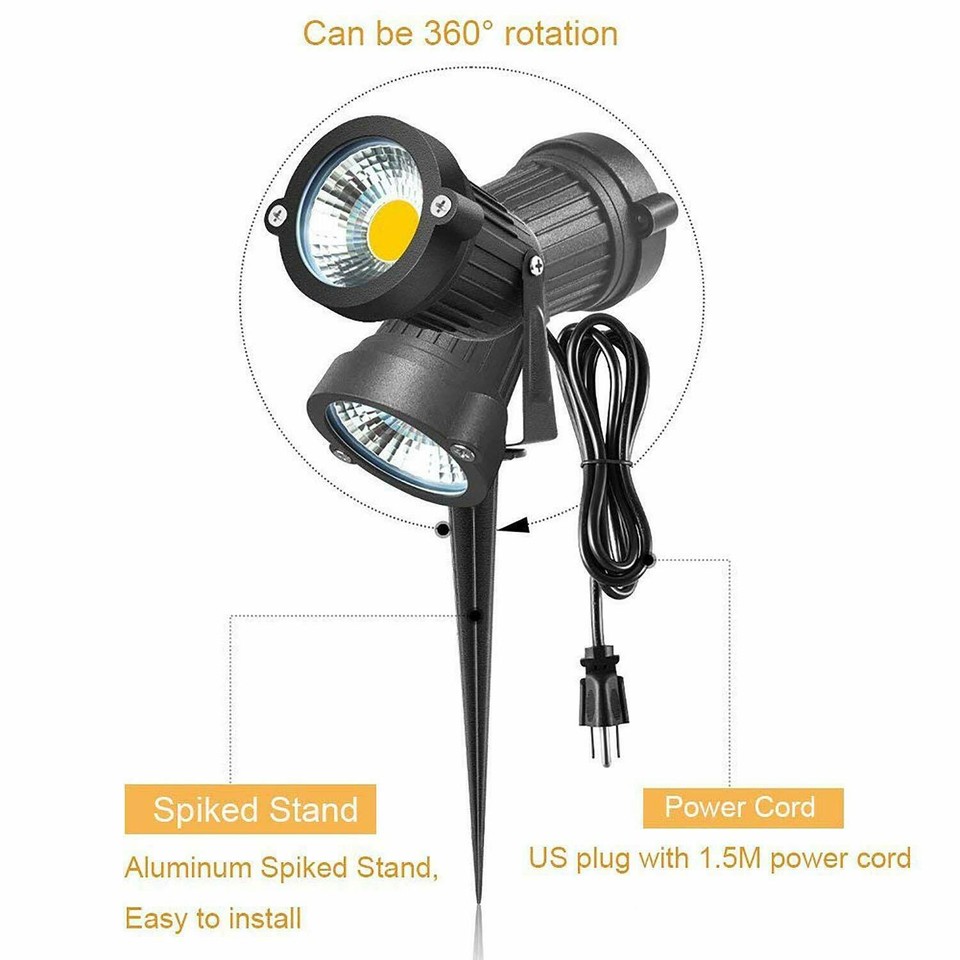 3000K 5/10W Outdoor LED Landscape Lights IP65 US Plug Garden Spotlight ...