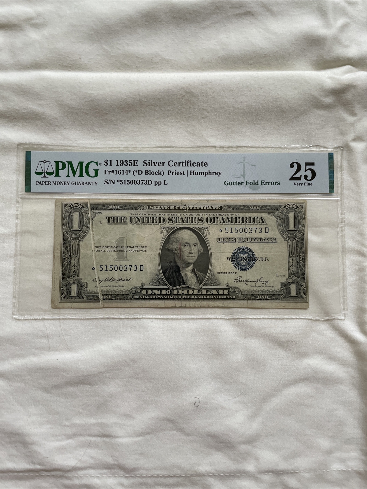 $1 1935E Silver Certificate Star Note Gutter Fold Errors PMG 25 | eBay
