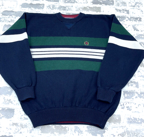 Vintage Tommy Hilfiger Sweater Men Large Blue Green Heavy Chunky ...