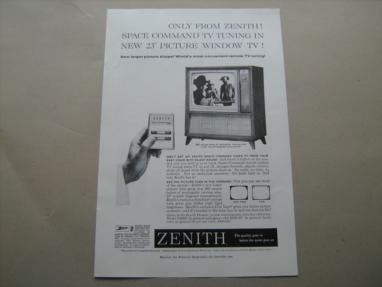 1960 Zenith "Space Command" console TV television--vintage ad from ...