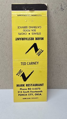 Vintage Matchbook Cover MARK RESTAURANT Ponca City Oklahoma OK Ted ...