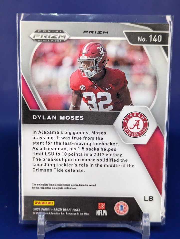 Dylan Moses Rookie Card 2021 Panini Prizm Drat Picks Red Wave SP #140 ...