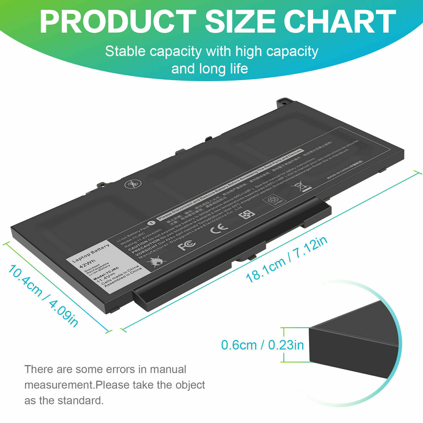 7CJRC Battery For Dell Latitude 7470 7270 E7470 E7270 Series KNM09 ...