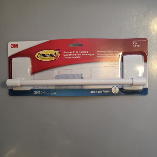 Command Bath Plastic Hand Towel Bar, White, 1 Hand Towel Rack, Holds 3 ...