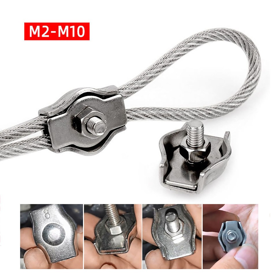 Stainless Steel Simplex Steel Wire Rope Cable Grips Clamp Clips 2-10mm ...