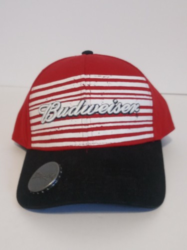 BUDWEISER Beer Men's Red Black Brim-Mounted Bottle Opener Baseball Cap ...