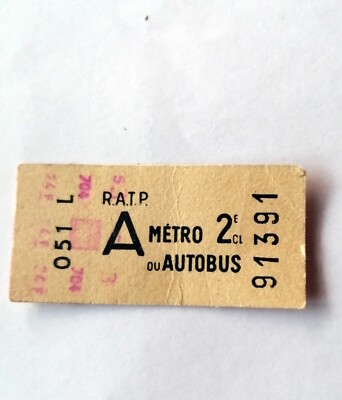 ticket RATP A métro ou autobus | eBay
