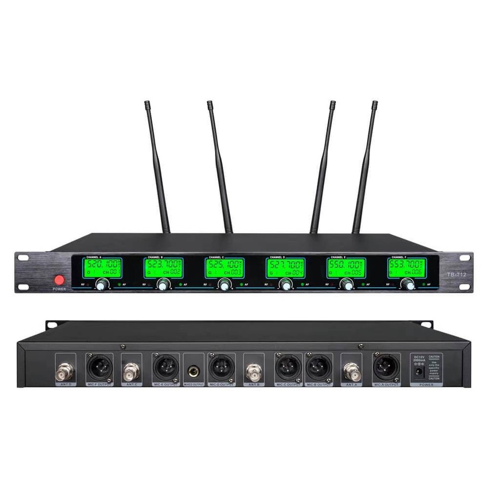 Wireless Microphone System 6 Channel UHF 6 Handheld Metal Dynamic Mic ...