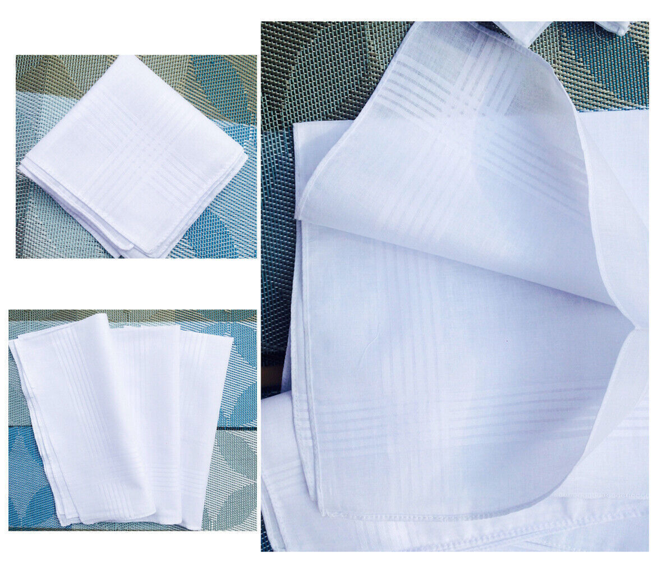 12x Handkerchiefs Cotton Classic Hankies Large Men Hankerchief Hanky ...