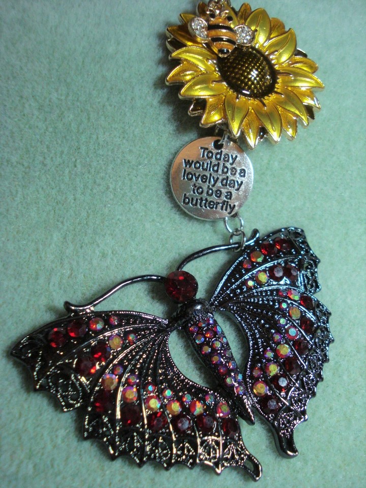 6 1/4" Drop Red Rhinestone Butterfly, Sunflower & Bee Purse or Bag ...