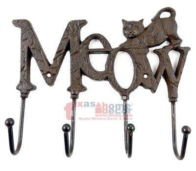 Cat Key Rack "MEOW" Kitty Hooks Coat Holder Cast Iron Pet Lover Gift ...