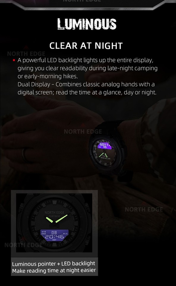 NORTH EDGE Fortress Tactical Digital Men's Watch Shockproof Luminous ...
