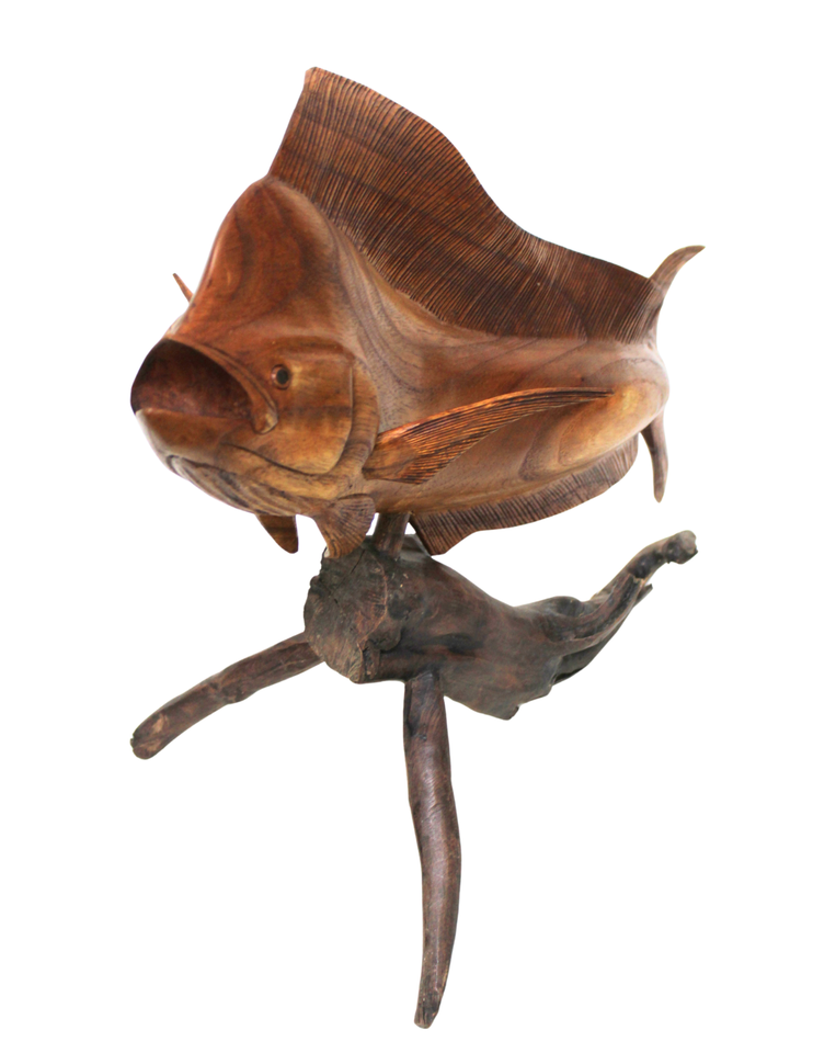 CARVED WOOD MAHI MAHI TROPHY DOLPHIN HEAD CARVING SPORT OCEAN FISHING ...