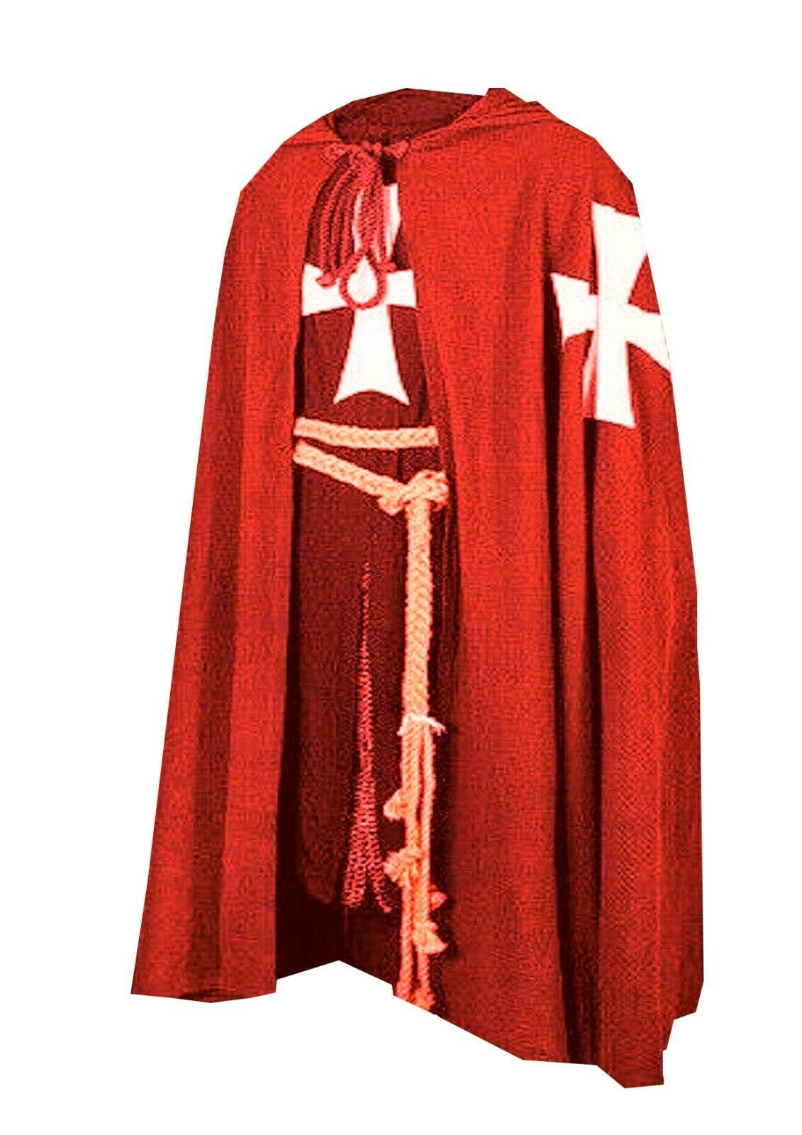 Renaissance Cape Hospitaller White Templar Tunic & Hooded Cloak Knight ...