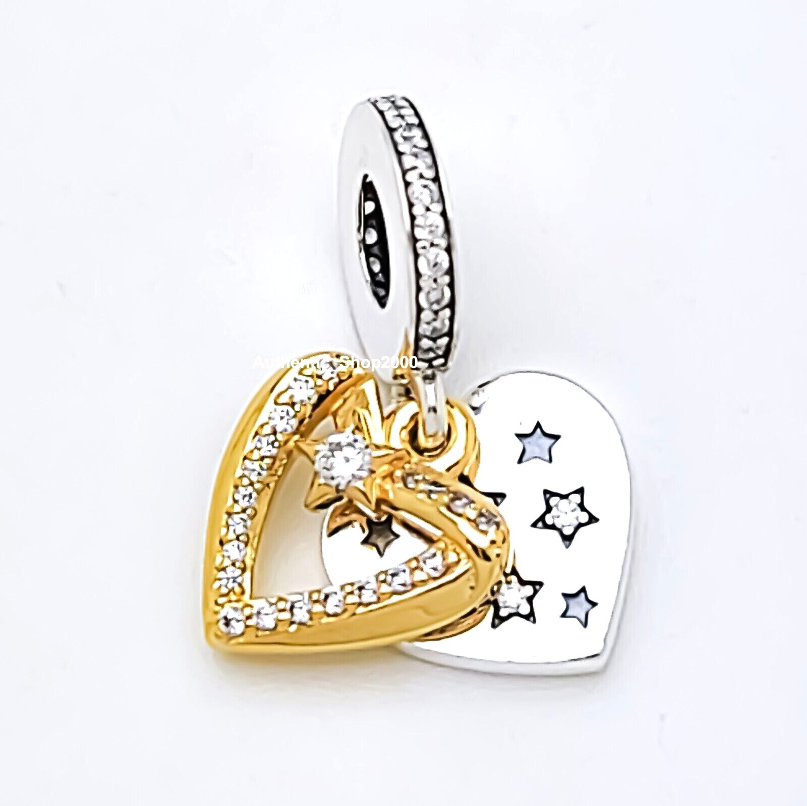 New 100% Authentic PANDORA 925 14k Gold Shooting Star Heart Charm ...