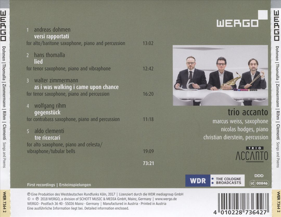 TRIO ACCANTO SONGS AND POEMS NEW CD 4010228736427| eBay