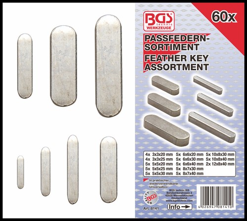 BGS - Feather Key Assortment For Fitting Hubs & Shafts - 60 Pcs - 8141 ...