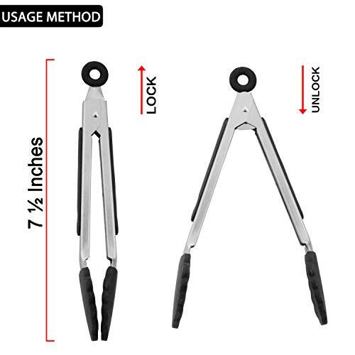 Small Silicone Tongs 7inch Mini Serving Tongs Set Of 3 black White Gray ...