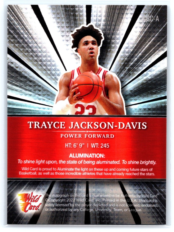2021-22 Wild Card Alumination RC Rookie Auto #/124 Trayce Jackson-Davis ...