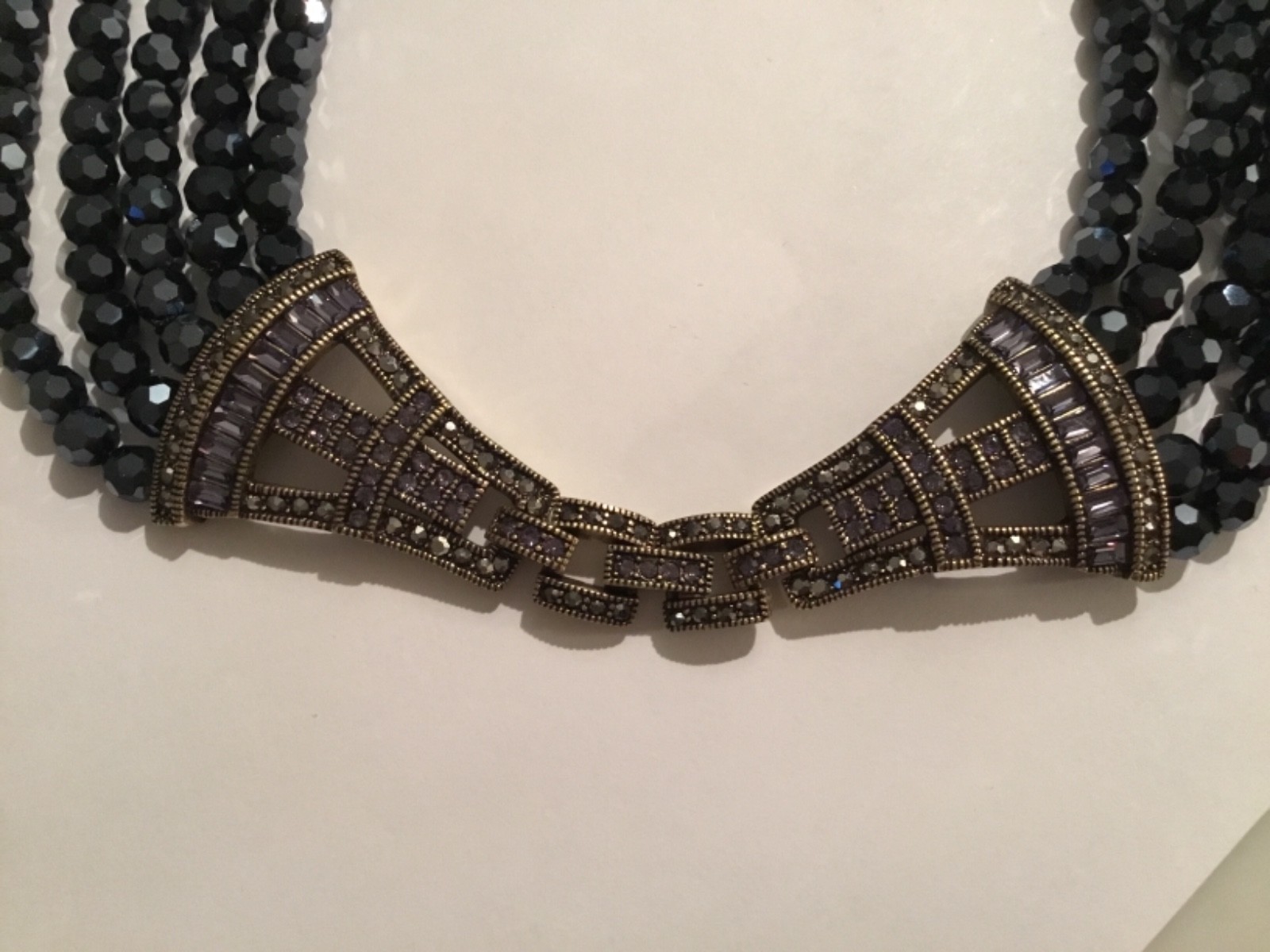 HEIDI DAUS SMOKEY & AMYTHIS CRYSTAL FIVE STRAND ART DECO NECKLACE NO ...