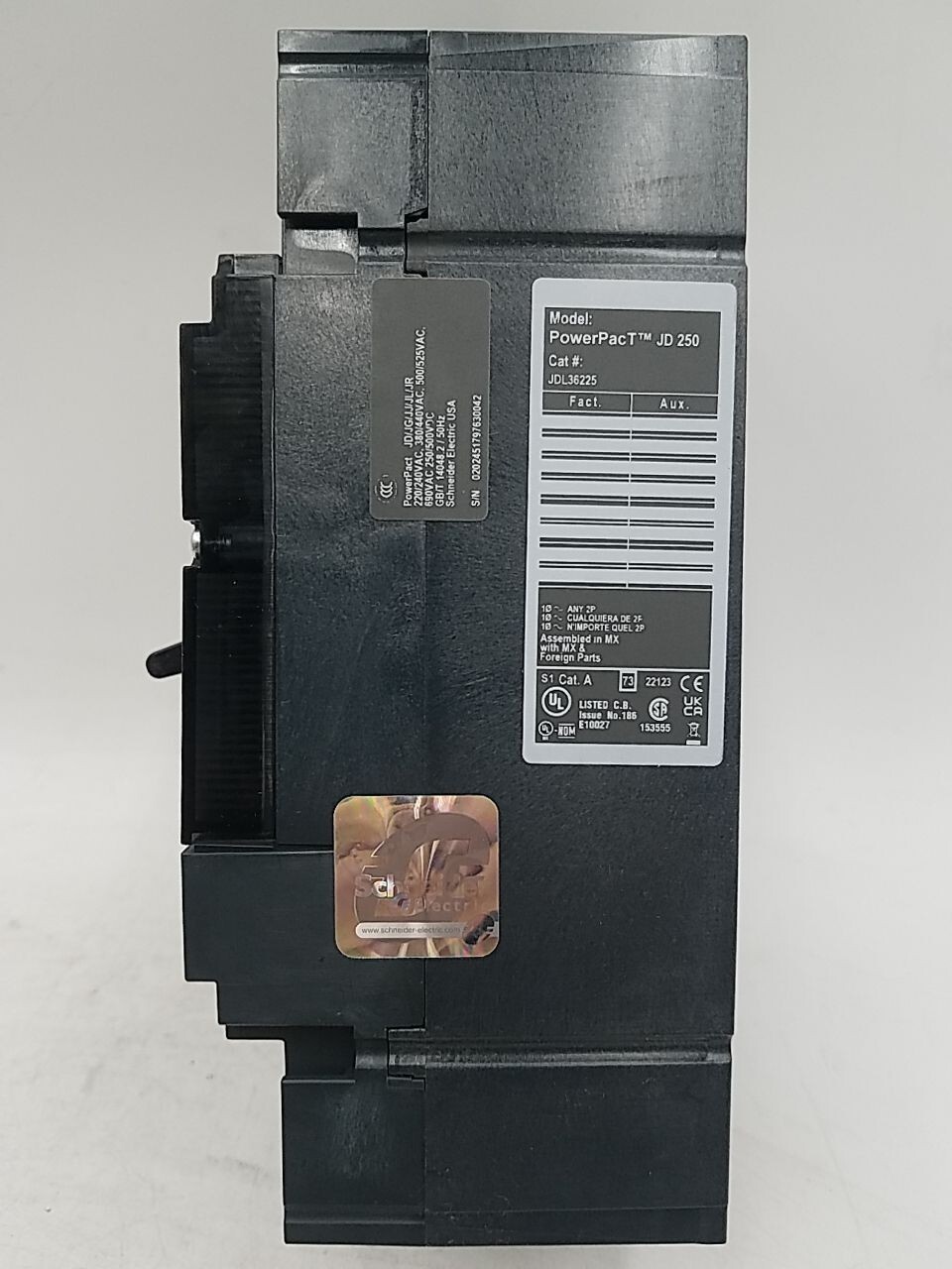 Square D JDL36225, 3 Pole, 225 Amp, 600 Volt PowerPact Circuit Breaker ...