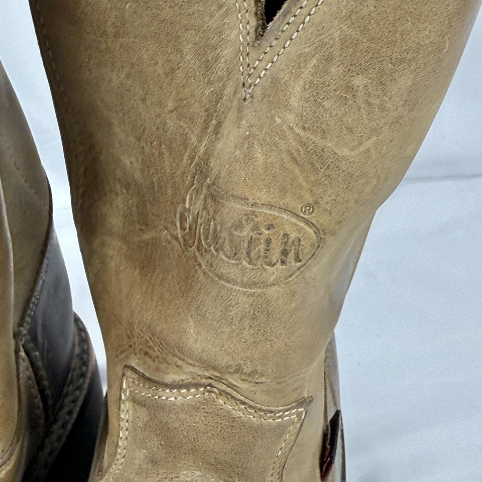 Justin 4440 Work Boots Mens Size 9D Brown Leather Western Pull On Made ...
