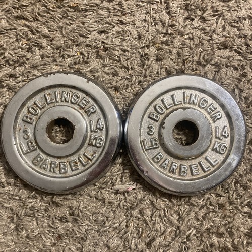 Lot of 2 Vintage Bollinger Barbell 3 lb Pound Weight Plates 1” Hole 6 ...