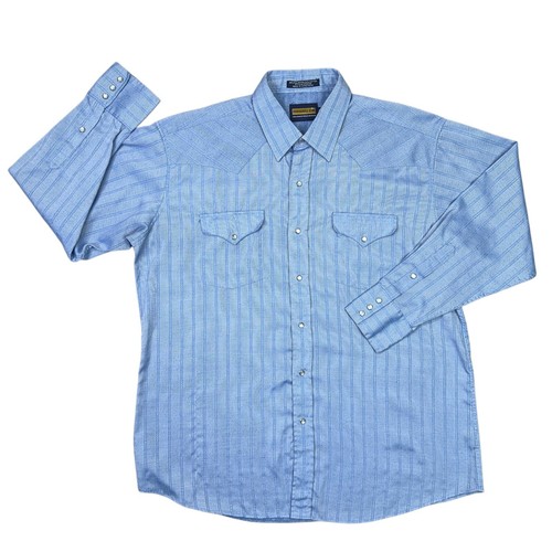 Panhandle Slim Shirt Mens 17.5 - 35 Blue Western Pearl Snap Cowboy ...