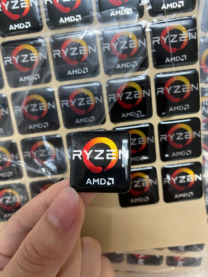 AMD RYZEN lustrous resin coated bubble domed computer sticker. 1"x1 ...