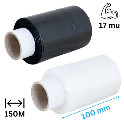 Black & Clear Mini Handy Wrap Stretch Film - 100mm x 150m, 17 Microns ...