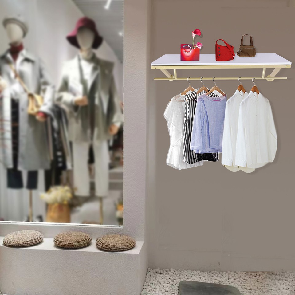 Gold Clothes Rack Stand Clothing Display Rack Wall-Mounted Storage ...