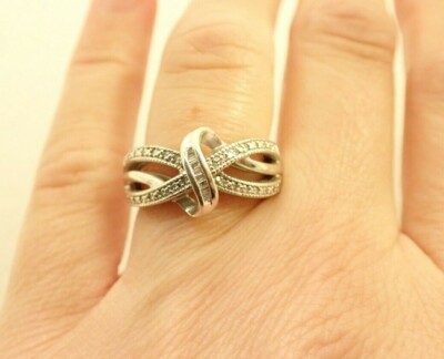 Baguette & Round Diamond Sterling Silver SUN Band Ring Sz 7 | eBay