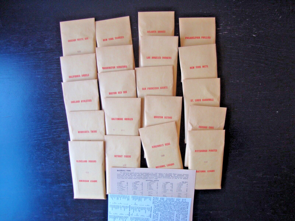 SUPER CLEAN! APBA BASEBALL ORIGINAL & COMPLETE 1968 SEASON PLAYER CARDS ...