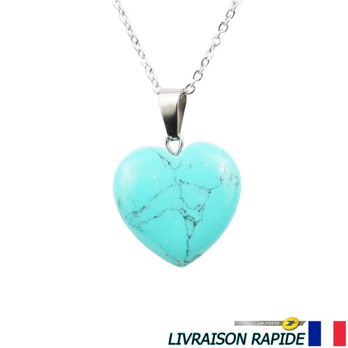 Pendentif Collier femme bijoux coeur pierre Bleu Turquoise | eBay