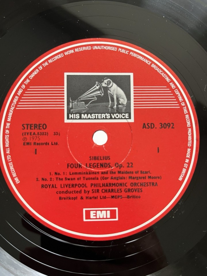 Sibelius 4 Legends Kalevala Charles Groves EMI UK Lp ASD 3092 TAS List ...