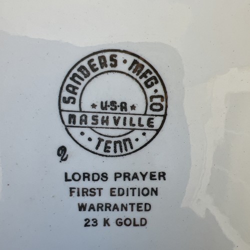 Sanders Mfg Co Nashville Lord’s Prayer Plate 1st Edition 23K Gold Trim ...