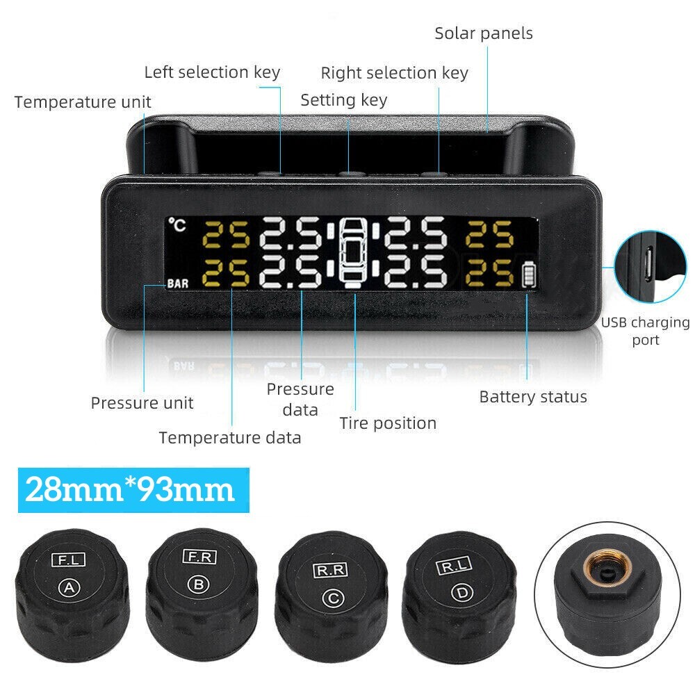 Solar Tyre Pressure Monitoring System TPMS Trailer Tire Wireless ...