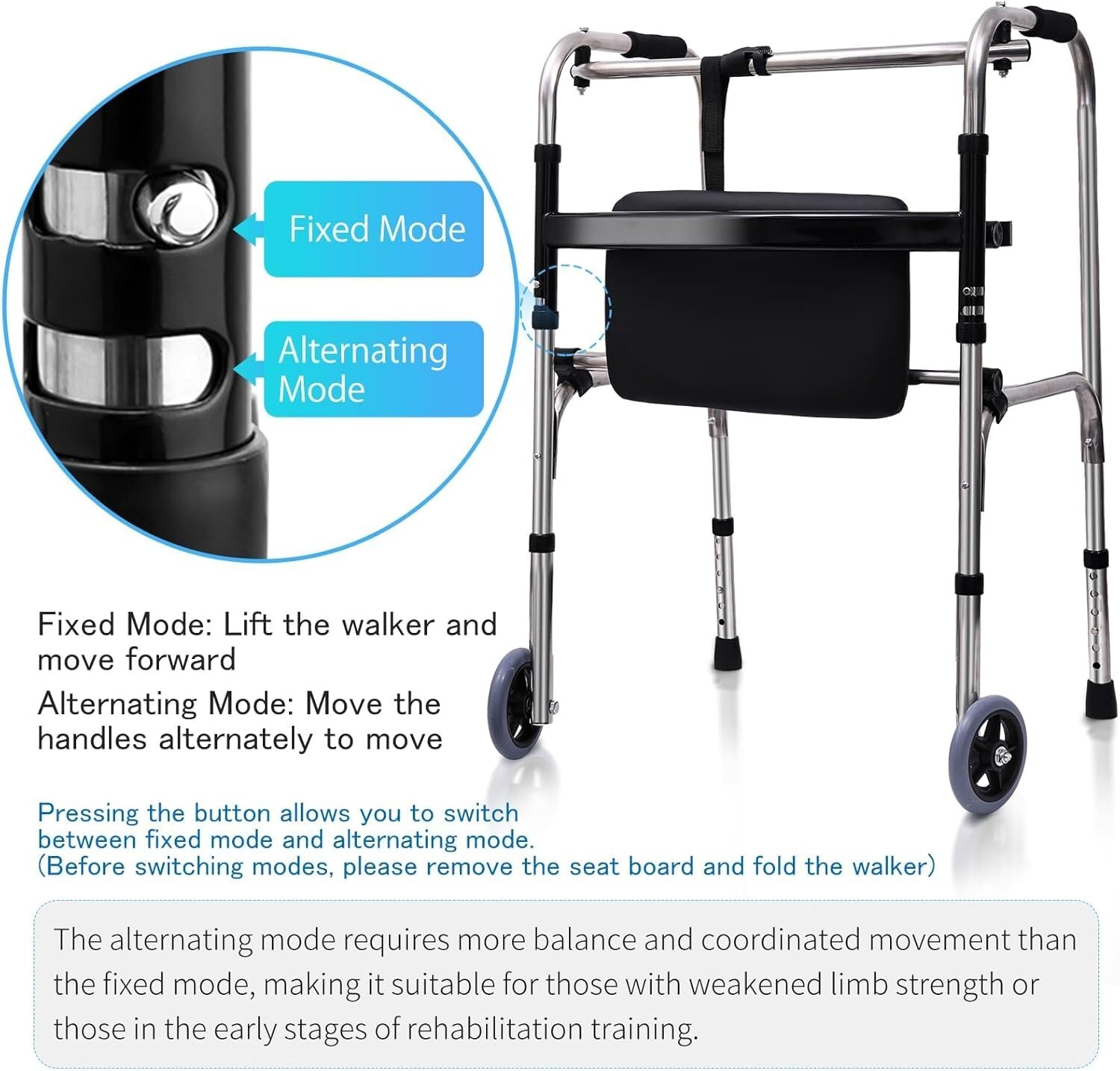 Portable Folding Walker w/ Wheels Rolling 6 Adjustable Height Medical ...